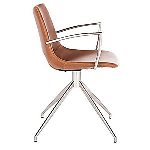 Safavieh Home Dawn Mid-Century Modern Light Brown Faux Leather and Stainless Steel Swivel Office Arm Chair