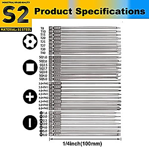 30 Pcs Long Magnetic Screwdriver Bit Set 4 Inch, Mixiflor 1/4 Inch Hex Shank S2 Steel Magnetic 4 Inch Long Drill Bits with Storage Box(Slotted+Cross+Square +Torx)