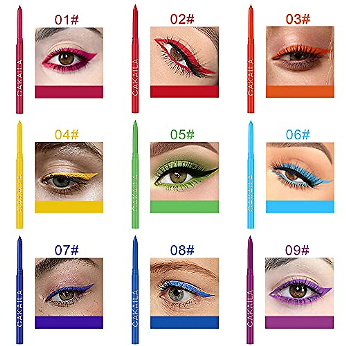 evpct 18 Colors Colored Retractable Matte Gel Eyeliners Eye liners Pencils Pen Set Multicolor for women, Red White Blue Silver Purple Pink Rainbow Waterproof Colorful Eyeliner Liner Color Pencil Set