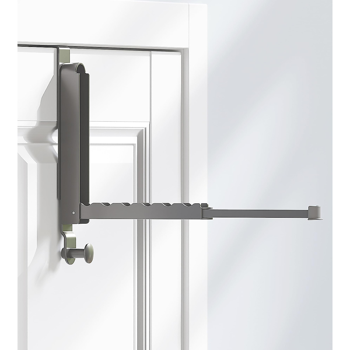 KitchLife Folding Clothes Drying Rack with Over The Door Foldable Travel Hanger with Retractable Hanging Rod– Space Saving Laundry Solution, Space Grey