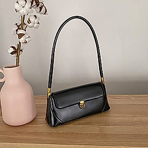 Small Clutch Shoulder Bag for Women Leather Mini Tote Handbag Purse with Buckle Closure (black)