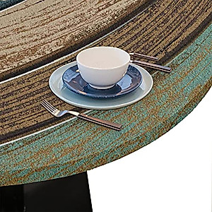 Round Fitted Tablecloth Retro Woodern Polyester Table Cloth with Elastic Edge for Round Table, Waterproof Wipeable Table Cover for Indoor Outdoor Picnic, Fits Tables up to 36" - 42" Diameter
