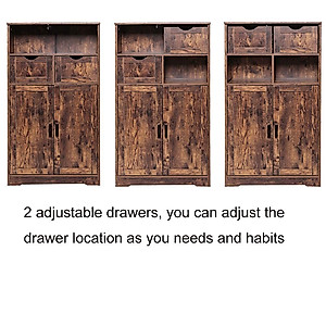 Iwell Mid Century Coffee Table & Large Storage Cabinet with 2 Drawers & 2 Shelf, Sideboard Cupboard with Double Door, Boho Cocktail Table for Living Room, Bedroom, Kitchen, Home Office