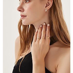 TIGRADE 1.2mm 14k Gold Plated Stacking Ring Fashion CZ Star Ring Dainty Thin Ring Eternity Statement Ring for Women Size 4-11, Gold, Size 8