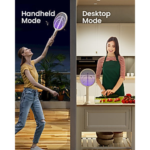 GAIATOP Electric Fly Swatter, 3200V Rechargeable 2 in 1 Fly Swatter, 1200mAh Bug Zapper Racket with UV Light Fly Zapper Dual Mode for Indoor and Outdoor Home Office Backyard Patio Camping