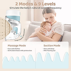Breast Pump - Wearable Electric Low Noise Breast Pump, Rechargeable Portable Breast Pump with 2 Modes & 9 Levels, LCD Display Memory Function and Can Be Worn in-Bra, 24mm Flange