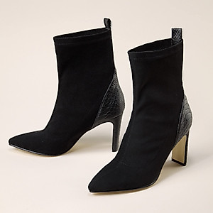 Women's Sexy Pointed Toe Chunky High Heel Ankle Boots Fashion High Heels Booties Comfortable Pull On Fall Winter Boots (Black,5.5)