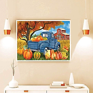 Thanksgiving Fall Diamond Painting Kits for Adults - Fall Pumpkin Truck Diamond Art Kits 5D Paintings with Diamond Dots Full Drill Round Gem Art,for Thanksgiving DIY Gift and Home Decor12x16inch