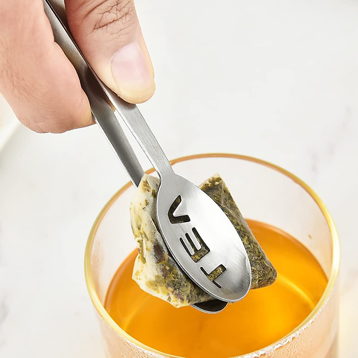 4 Pcs Tea Bag Squeezer Tongs Stainless Steel Tea Bag Strainer Teabag Tong Strainer Holder for Tea Bags Ice Sugar Cubes