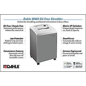 Dahle 50464 Oil-Free Paper Shredder w/Jam Protection, SmartPower, German Engineered, 24 Sheet Max, Security Level P-4, 3-5 Users