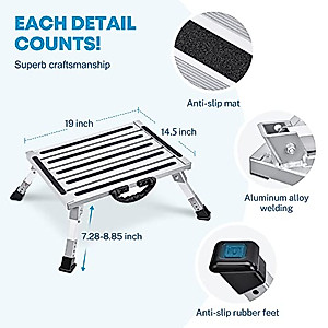 Kohree RV Step Stool, 19" x 14.5" Adjustable Height Extra Large Aluminum Folding Platform Step with Non-Slip Rubber Feet, Portable Handle, Stable RV T Level, Up to 1000 lbs