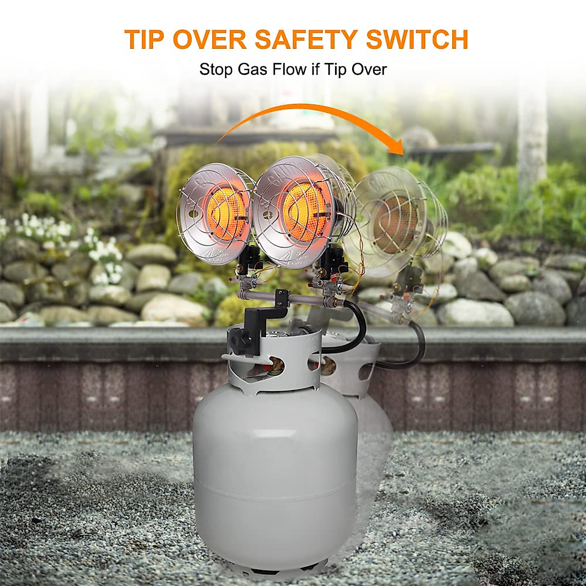 Propane Tank Top Heater, CAMPLUX Outdoor Tanktop Heater with Tip-Over Switch for Garage, Camping, Hunting, Double Burner Heavy Duty Steel 30,000 BTU