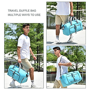 Dimayar Travel Duffle Bag for Men - Foldable Duffel Bag with Shoes Compartment - Overnight Bags Waterproof & Tear Resistant(40L,Mint Green)
