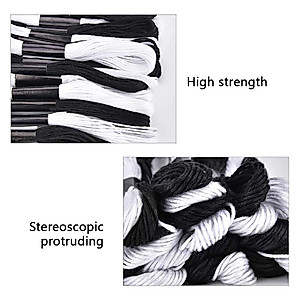 24 Skeins Cross Stitch Threads, Black and White Cotton Embroidery Floss Friendship Bracelets Floss with 12 Pieces Floss Bobbins for Knitting, Cross Stitch Project