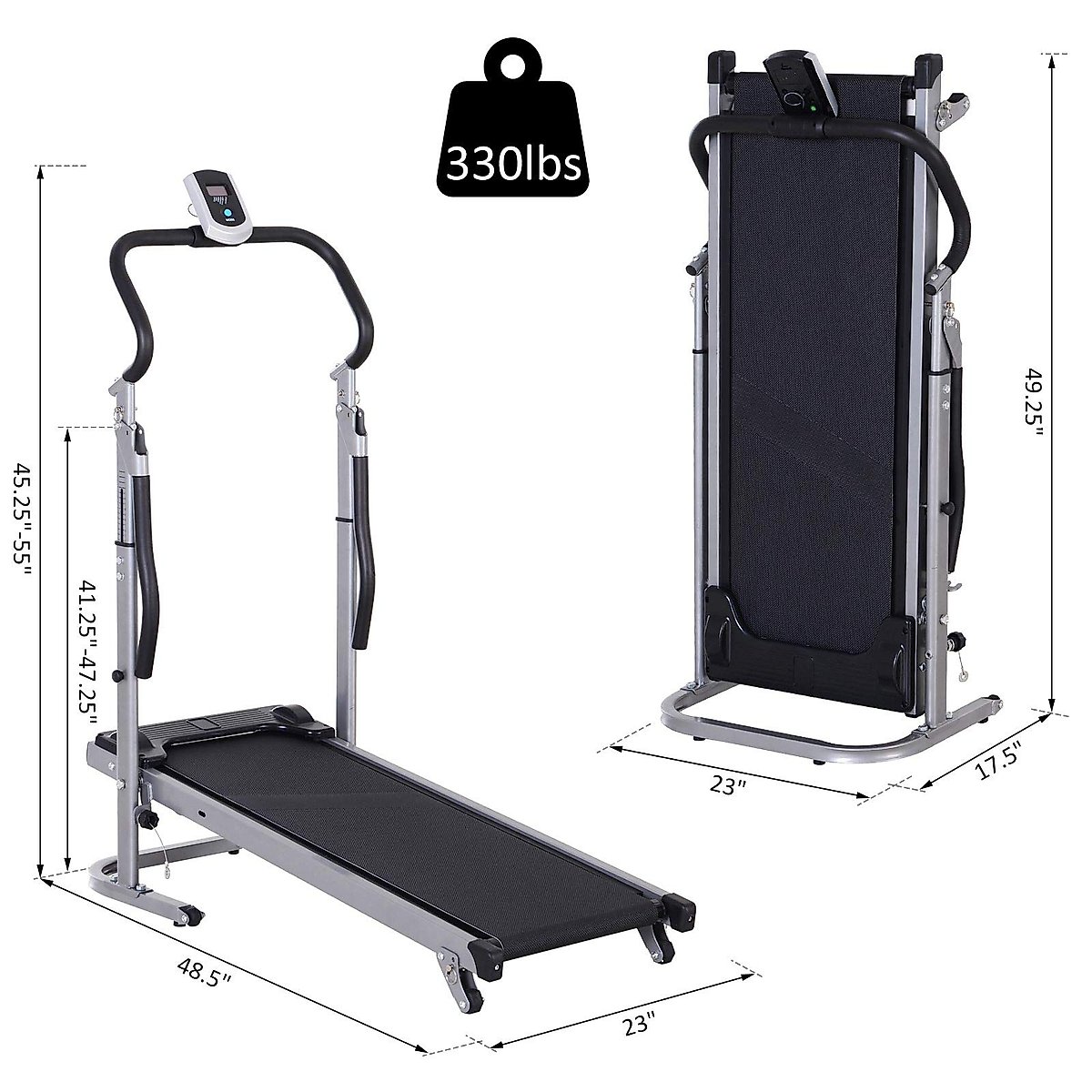 Soozier 2-in-1 Folding Walking Manual Treadmill Machine Sit Up Bench Running with LCD Screen Home Exercise Fitness
