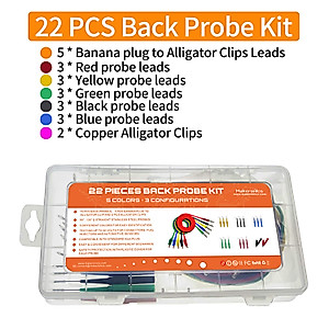 Makeronics 22PCS Back Probe Kit |15 Pcs 30V Back Probe Pin | 5 Pcs 4mm Banana Plug to Alligator Clip Circuit Test Wires (39.37 inch / 1m length) | 2 PCS Alligator Clips