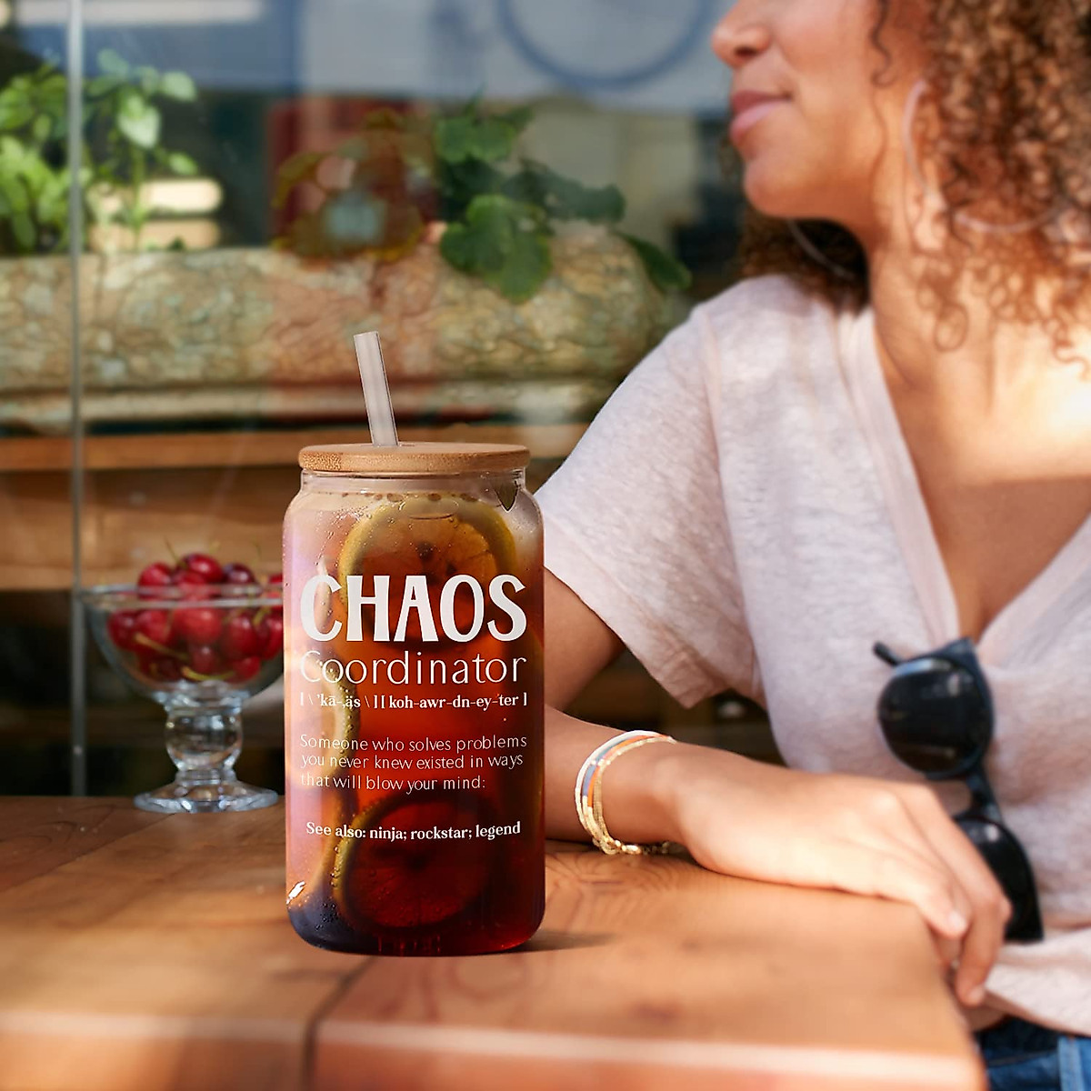 9CLEVER Chaos Coordinator Glass Tumbler - Thank You Gift for Women Manager Office, Appreciation Gifts for Coworkers, Funny Gift for Boss Lady Teacher Nurse Mother 16 Oz Cup