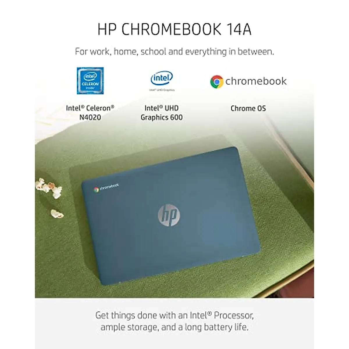 HP Chromebook 14 Laptop, Intel Celeron Processor, 4 GB RAM, 32 GB eMMC, 14” HD (1366 x 768) Touchscreen, Chrome OS, Webcam & Dual Mics, Work, Entertainment, Long Battery Life (14a-na0150nr, 2021)