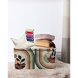 Storage Bins Cubes Waterproof Cloth Storage Basket, Modern Boho Foldable Storage Bags for Shelf Closet Clothes Storage Organizers with Handles Abstract Floral Nordic Rainbow 2PCS