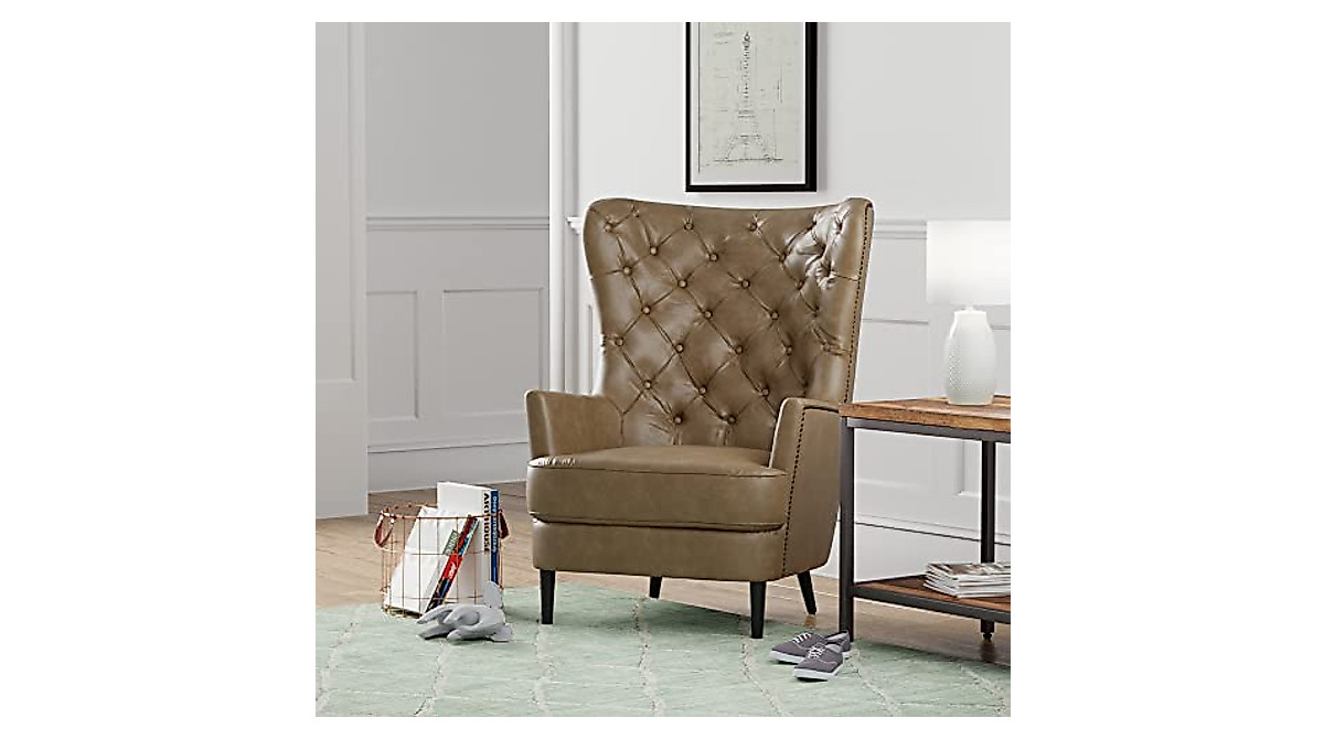 Stylish Cognac Wingback Leather Accent Chair