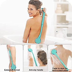 Back Brush Long Handle for Shower, 20.5” Bath Brush, Back Scrubber, Shower Body Brush with Curved Handle for Elderly Disabled, Limited Mobility, Frozen Shoulder,Men and Women