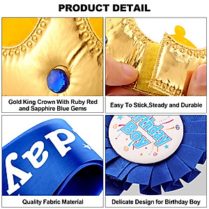 WILLBOND Birthday Crown, Sash and Button Pin Accessory Set for Boys Kids Theme Birthday Party Decoration