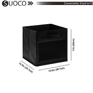 SUOCO Cube Storage Bins with Clear Window, Foldable Fabric Baskets Boxes for Shelf Closet Organizer, Nursery and Kids Room, 8 Pack, Black