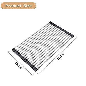 MGahyi Roll Up Dish Drying Rack, Over The Sink Drying Rack, Multipurpose 304 Stainless Steel Silicone Wrapped Steel Roll-Up , Folding Dish Rack for Kitchen Sink （Black, 17.3" x 10.2"）