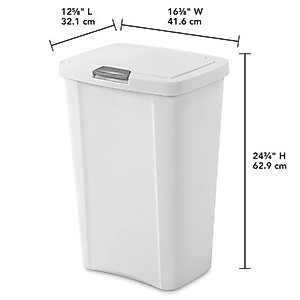 Sterilite 13 Gallon TouchTop Wastebasket Trash Can Garbage Recycle Bin with Titanium Latch for Kitchen, Garage, Basement, or Office, White (8 Pack)