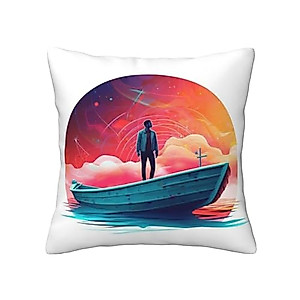 Boat Ocean Throw Pillow Covers 14x14 Throw Pillows Set of 4 Winter Decorations for Home Porch Enhance Your Living Room or Couch with Cozy Fall and Halloween Themes Bringing Warmth to Your Home Decor
