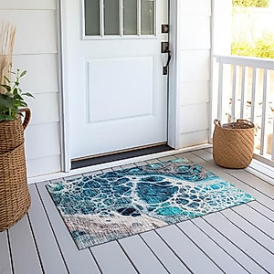 Addison Rugs Chantille ACN682 Teal 1'8" x 2'6" Indoor Outdoor Area Rug, Easy Clean, Machine Washable, Non Shedding, Bedroom, Entry, Living Room, Dining Room, Kitchen, Patio Rug