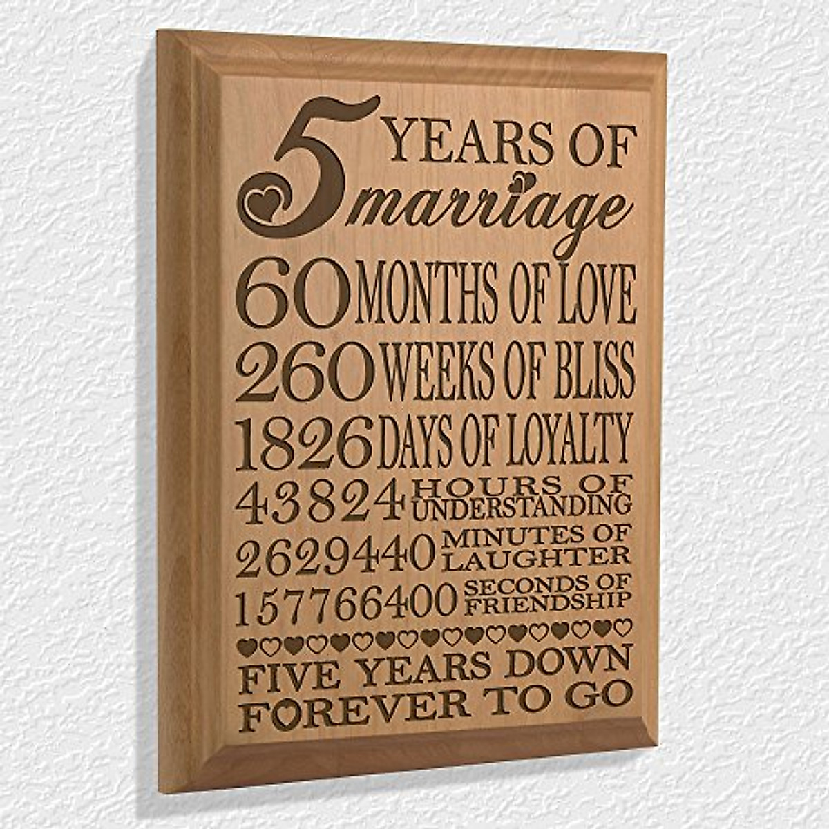 KATE POSH - 5th Anniversary Engraved Natural Wood Plaque, 5th Wedding for Her, for Him, for Couple, 5 Years of Marriage, 5 Years Together as Husband & Wife