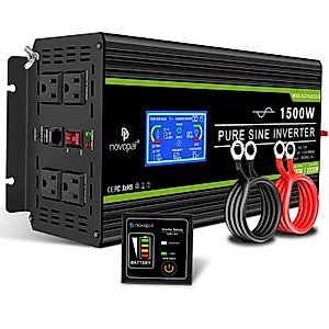 Novopal 1500 watt Pure Sine Wave Power Inverter DC 12V to 110V/120V Converter 4 AC Outlets Car Inverters with USB Port 16.4 Feet Remote Control and LCD Display