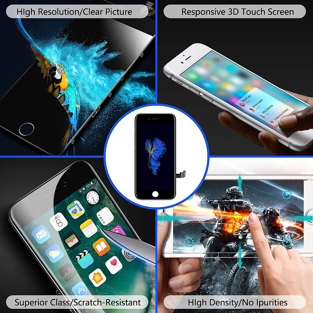for iPhone 7 Plus Screen Replacement 5.5 Inch Black, Diykitpl 3D Touch LCD Screen Digitizer Replacement for A1661,A1784,A1785, with Repair Tools Kit+Waterproof Frame Adhesive+Screen Protector