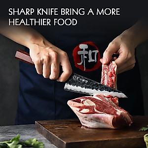 HEZHEN 5.8 inch Multi-purpose Knife,10Cr15CoMoV Steel Core,Triple-layer Composite Steel,Redwood Handle,Professional Kitchen Knife - Razor Sharp