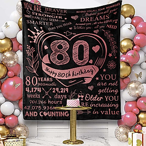 Yantar Ptor Happy 80th Birthday Girts for Women, 80th Birthday Blanket with Gift Box, 80th Birthday Decorations for Women, Birthday Gifts for 80th Women, 80th Gifts Women Travelling Rugs 60"x50"