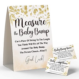 Baby Shower Games - Measure Mommy's Belly Game, How Big is Mommy's Belly, Mommys Belly Size Game, Includes a 5x7 Standing Sign and 50 2x3.5 Advice Cards(niu-k02)