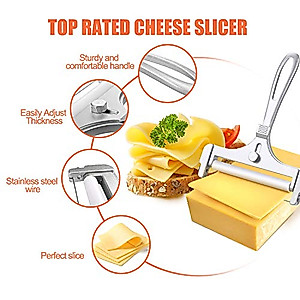 2 Pieces Stainless Steel Wire Cheese Slicer with Cheese Plane Tool, Adjustable Thickness Cheese Cutter for Soft, Semi-Hard, Hard Cheeses Kitchen Cooking Tool, Grey