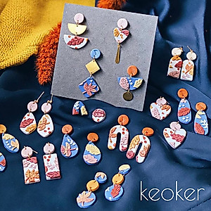 keoker Polymer Clay Cutters Set, 36 Shapes Stainless Steel Clay Cutters with 16 Circle Shape Cutters and 60 Earrings Accessories, Clay Earing Cutters for Polymer Clay Jewelry Making