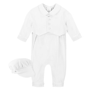 Elegant Baby Boy Christening Outfit with Vest and Hat - Boy Baptism Outfit, Perfect Baptism Gifts for Boys, 3M White