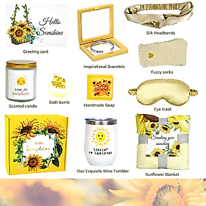 Sending Sunshine Gift, 12pcs Sunflower Gifts for Women, Get Well Soon Gifts Basket, Care Package, Unique Birthday Box with Inspirational Blanket Candle Thinking of You Her Sister Best Friend Mom Wife