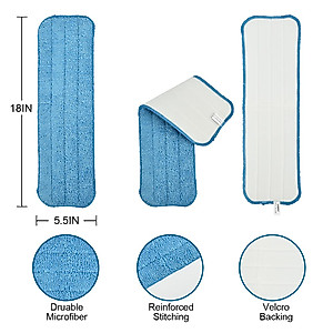 Layers 18"Microfiber Replacement Mop Pads- Reusable Mop Heads Refills fit for Most 16-18inch Spray Velcro Mop, Machine Washable Absorbent Mop Pads- 3Pack
