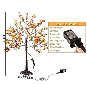 Agusbagli 4FT 140LED Lighted Fall Eucalyptus Tree Thanksgiving Fall Decorations with Timer & 8 Modes Artificial Fall Trees with Lights & 336 Leaves Fall Light Up Tree Harvest Indoor Outdoor Fall Decor