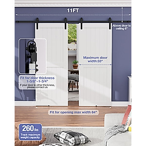 ZEKOO 11 FT Hardware Kit for Cabinet Closet, Sliding Door Hardware for Double , Heavy Duty Black barn door Track with Steel Hanger, Slide Smoothly Quietly, Easy Install
