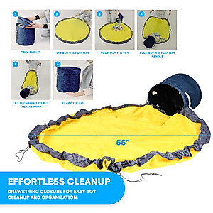 JTJ Sourcing Toy Storage Basket and Play mat - Lego Storage Bag with Drawstring Closure for Fast Cleanup of Building Bricks Small Toys - Swoop Bag - Durable Nylon - Blue