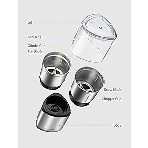 SHARDOR Coffee Grinder Electric, Herb Grinder, Spice Grinder Electric, Wet Grinder for Spices and Seeds with 2 Removable Stainless Steel Bowls, Silver
