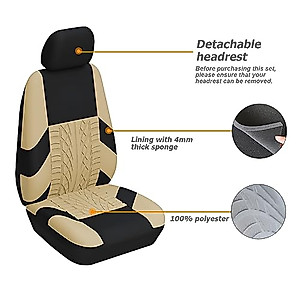 2PCS Car Seat Covers for Front Seats, Breathable Waterproof Polyester Split Automotive Cushion Cover, Vehicle Seat Protectors Driver Interior Accessories Universal for Most Cars, SUV (Beige/Front)
