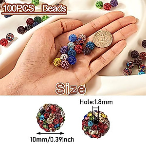 Beadthoven 100pcs 10mm Mixed Color Glass Rhinestone Clay Pave Round Beads, Disco Rhinestone Crystal Shamballa Beads for Jewelry Making (0Round-100pcs#