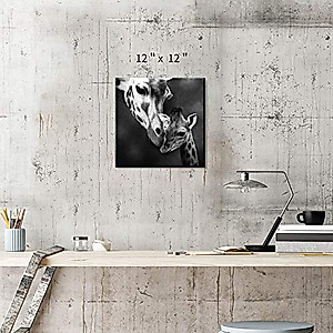Giraffe Canvas Wall Art Painting: Animal Mama and Baby Kiss Artwork Prints for Decor (12”x12”)