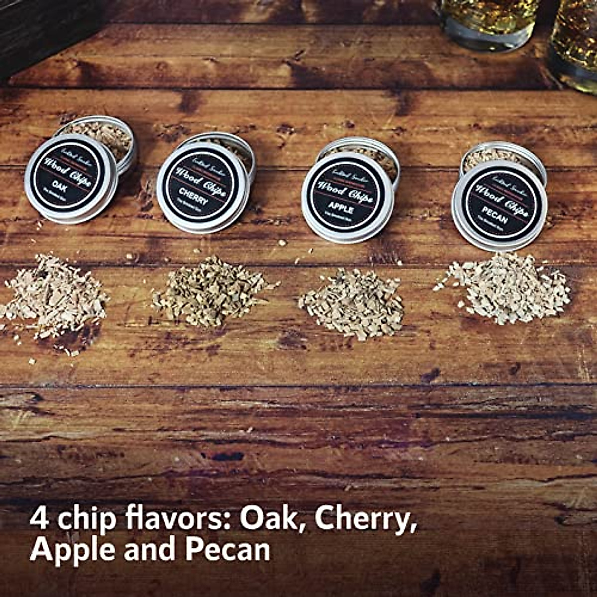 Cocktail Smoker Kit for Whiskey Old Fashion and Bourbon | with Torch 4 Flavors of Wood Chips Food Grade Torch Wooden Case